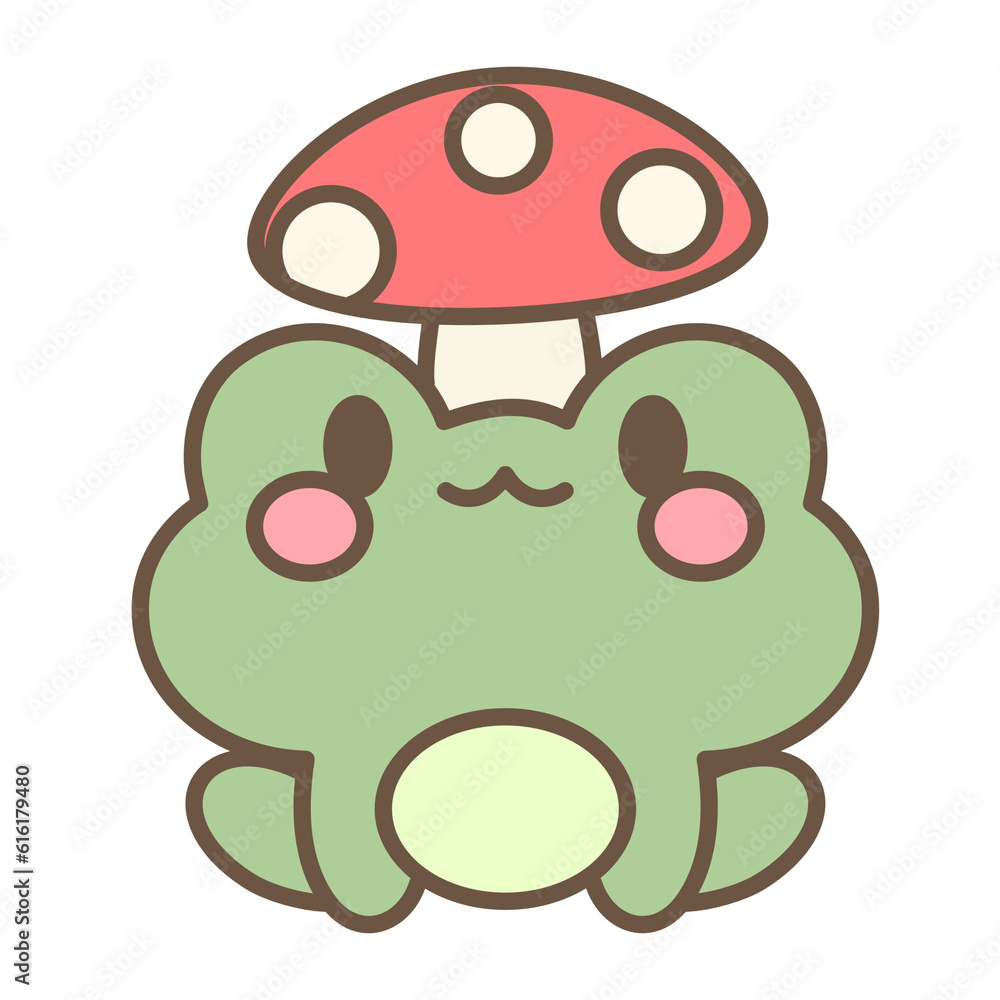 Cute kawaii frog and mushroom gnome garden cartoon sticker Stock ...