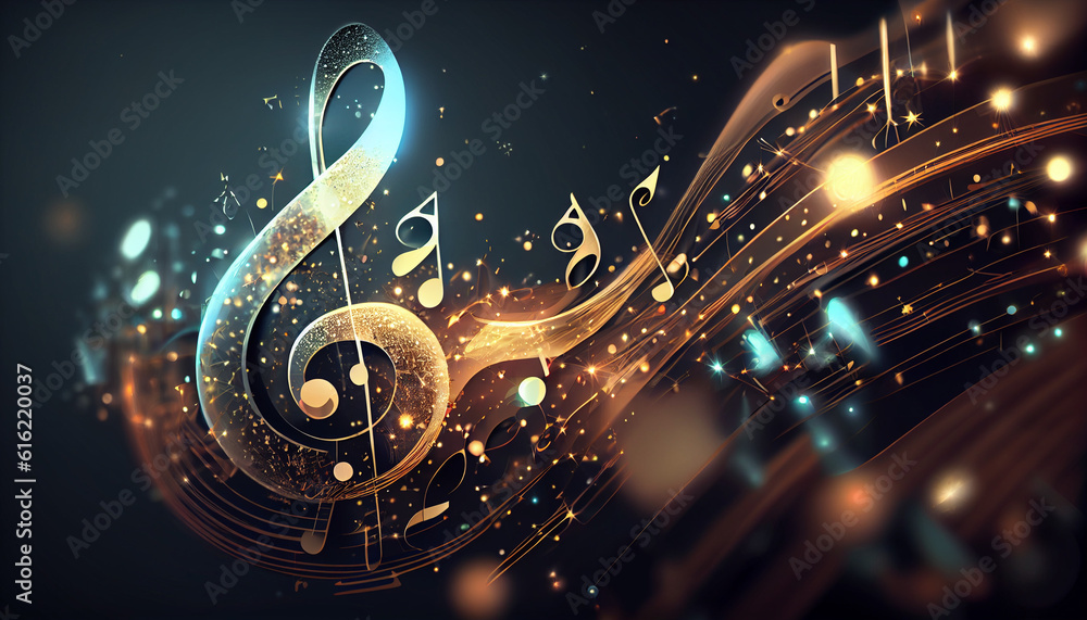 Modern musical background with sparkling notation Ai generated image ...