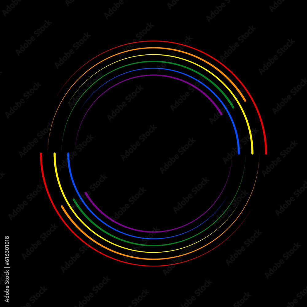 Rainbow speed rotated lines in round form. LGBTQ flag. Segmented circle ...