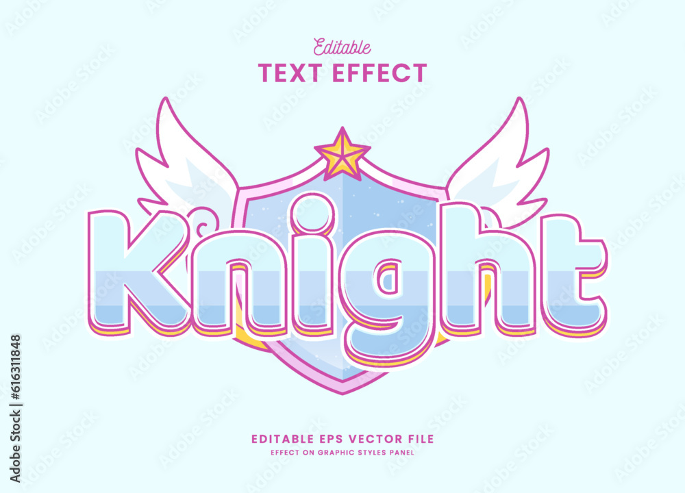 decorative cute pastel knight editable text effect vector design Stock ...