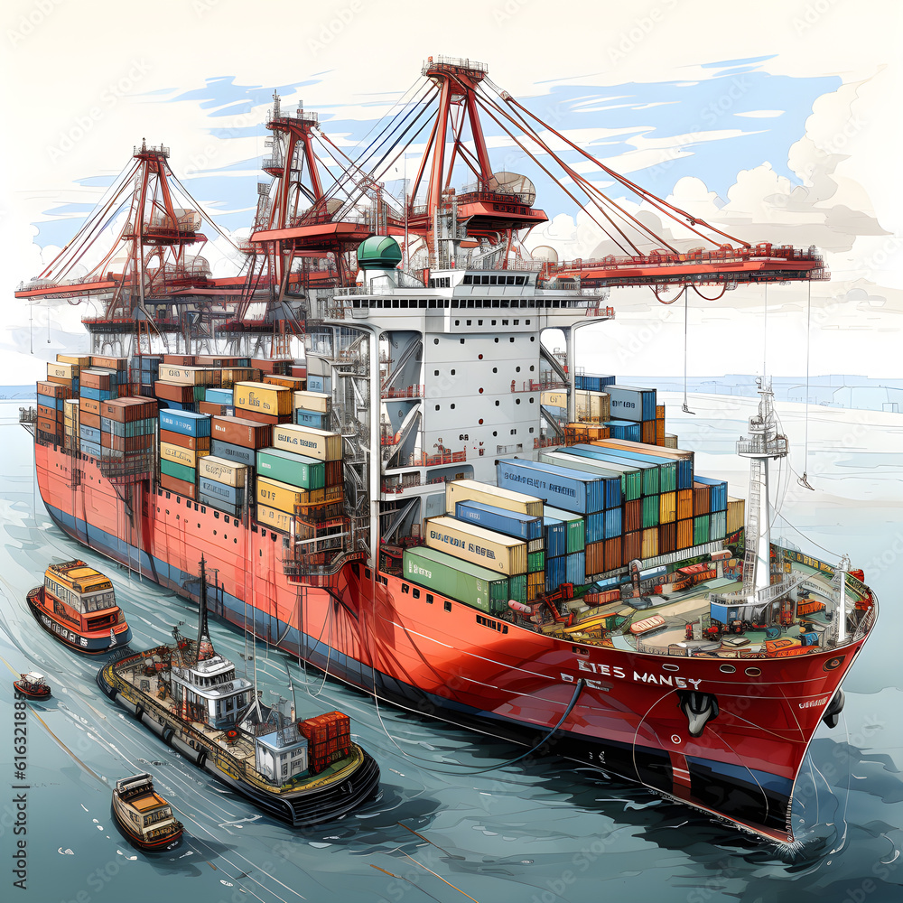 intricately detailed 2D isometric illustration showcasing ten cargo ...