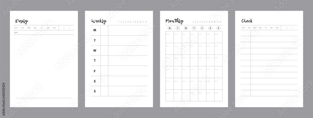 4 set of daily, weekly, monthly, check planner. Minimalist planner ...