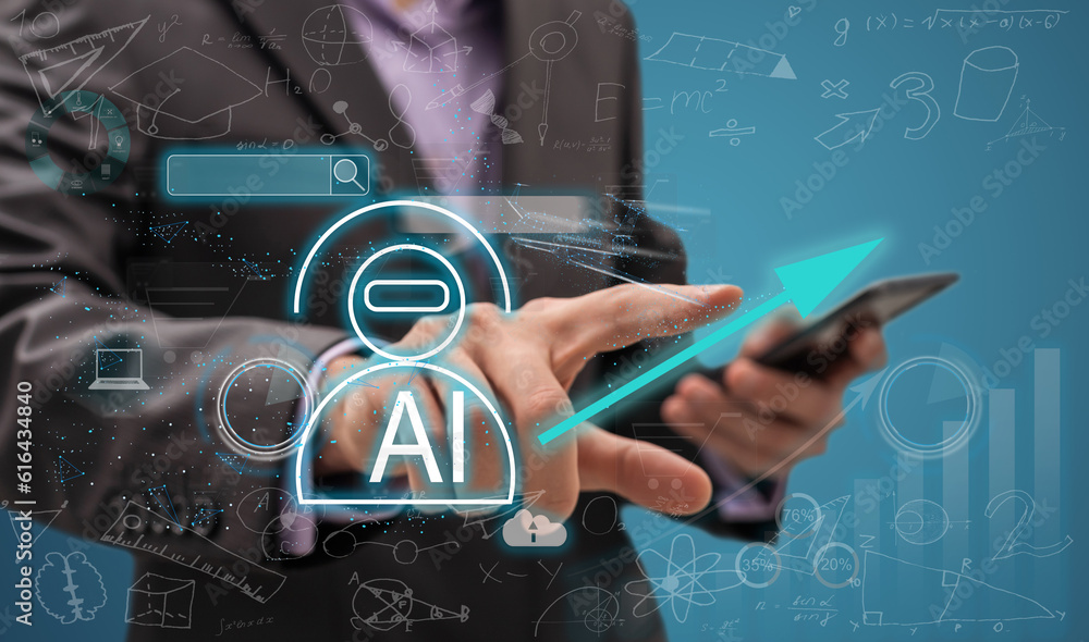 Stock-Foto „ Machine learning. Hand robot touching computer chip and ...