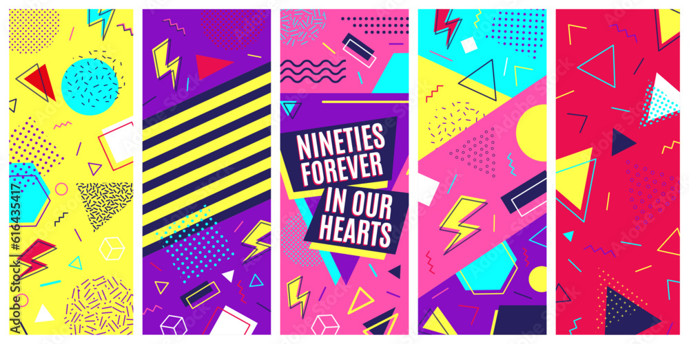 90s retro poster. 80s style cards. Retro graphic, pop music design ...