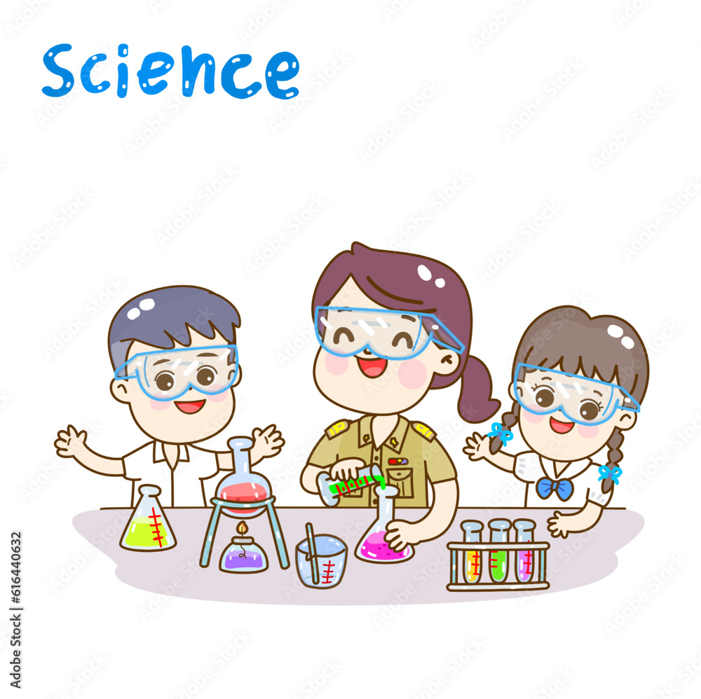 Cartoon kids learning science classroom. Stock Vector | Adobe Stock
