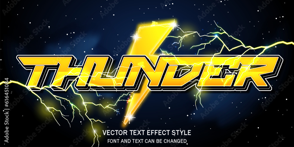 thunder flash yellow lightning bolt typography editable text effect font style template ...