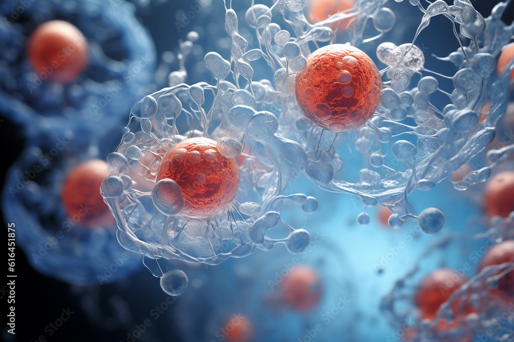 Beautiful stem cell generated with AI, 3D rendering ,microscope ...