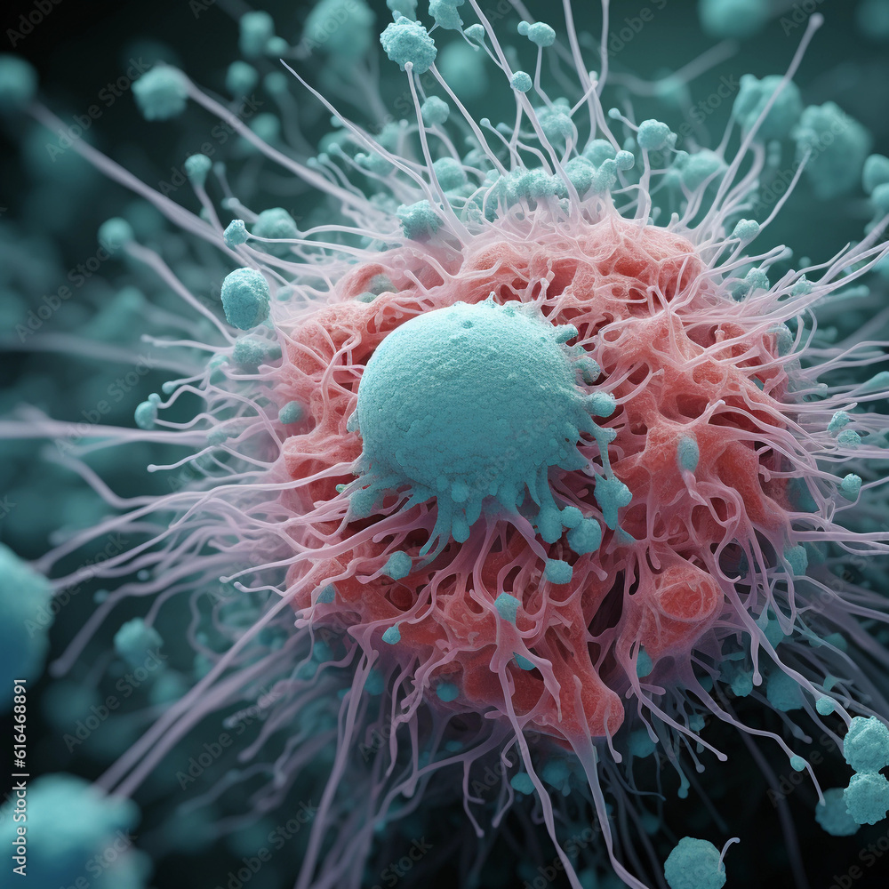 CANCER CELL generated with AI. Beautiful 3d image, microscopic focus ...
