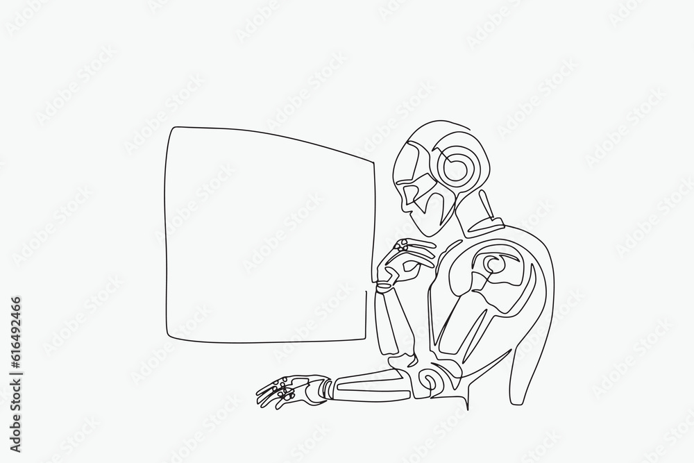 continuous line one line robot technology robot thinking job working ...