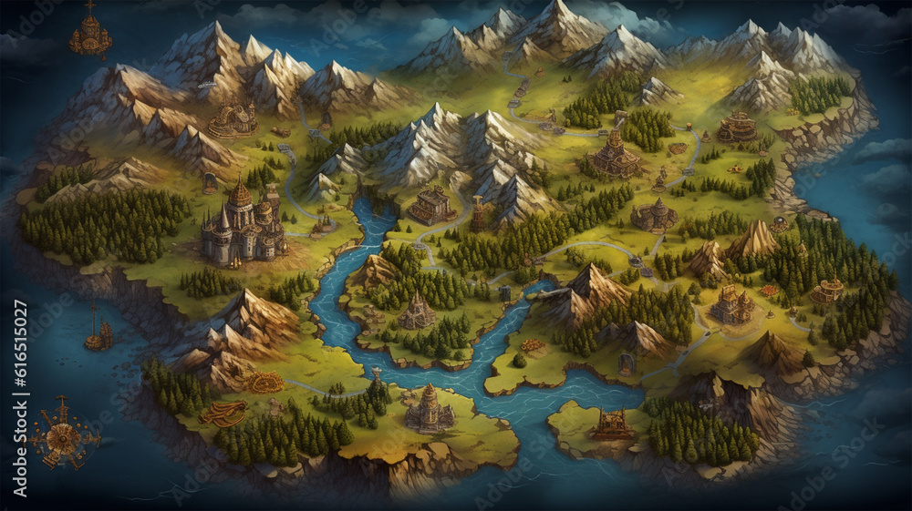 fantasy map game board illustration adventure element, generative ai ...