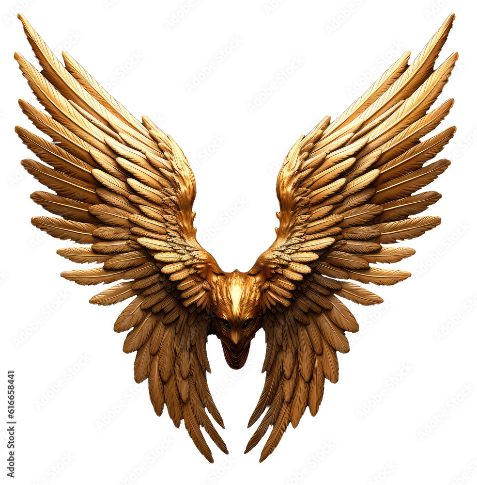 Pair of gold wings and feathers isolated on transparent background ...