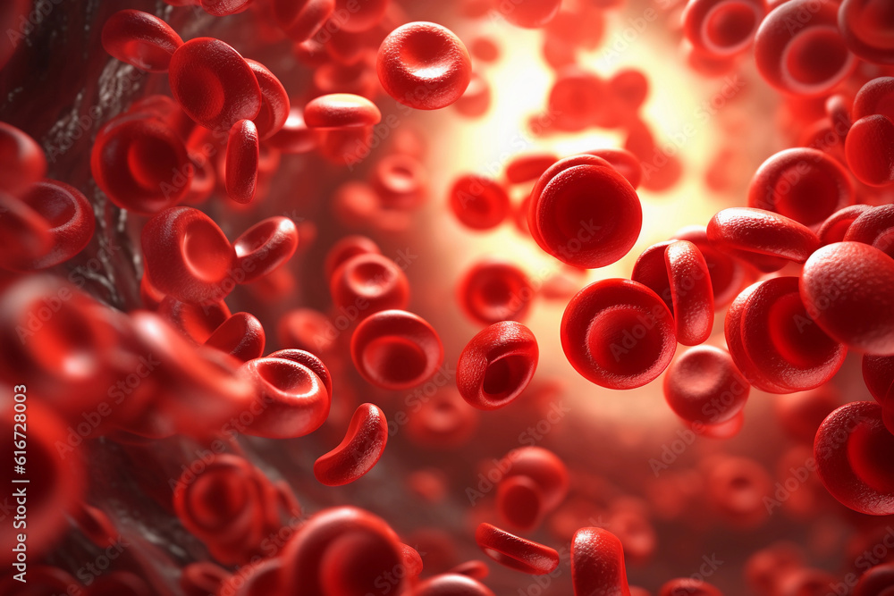 Blood Cells in moving inside veins generated with AI. 3d microscopic ...