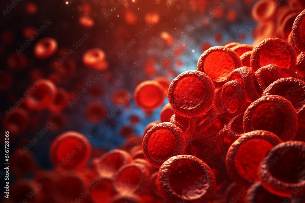 Blood Cells in moving inside veins generated with AI. 3d microscopic ...