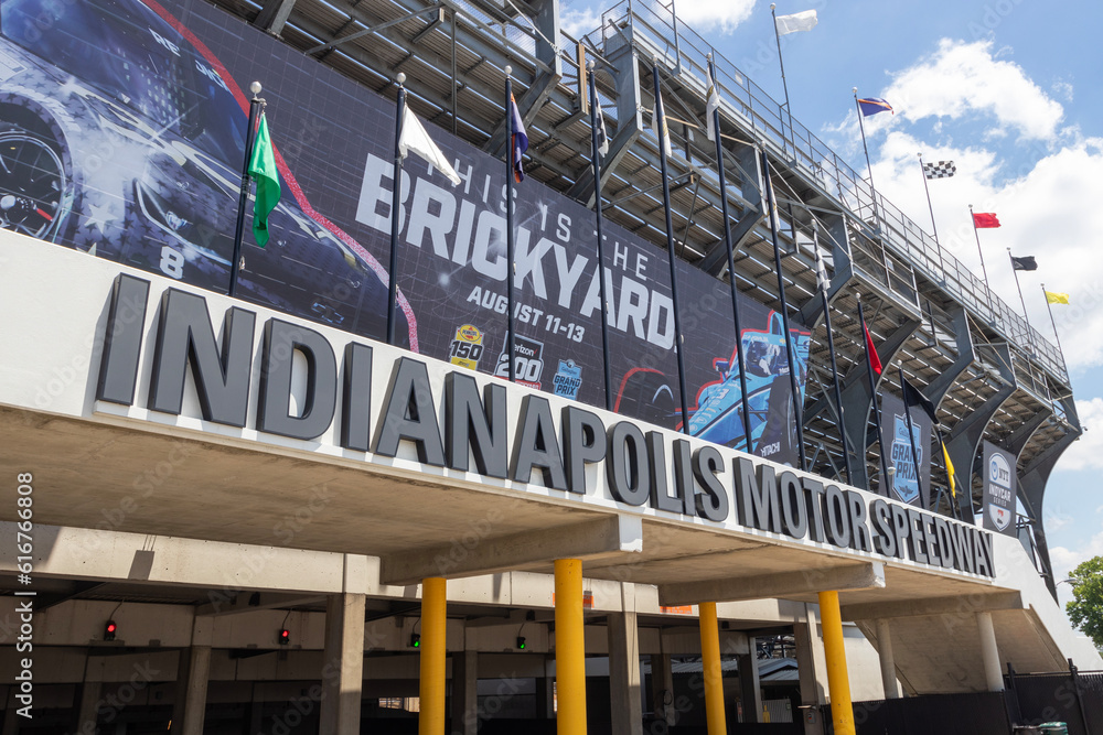 Indianapolis Motor Speedway Gate Two entrance. With a banner for the ...