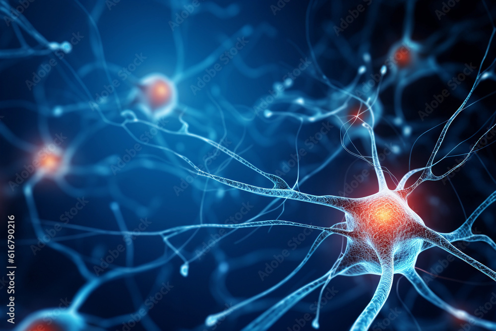Neuron connection generated with AI. 3d microscopic render. 3d image ...
