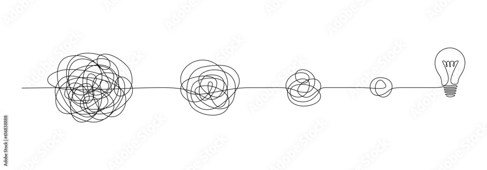 One continuous line drawing of way from chaotic to simplicity and ...
