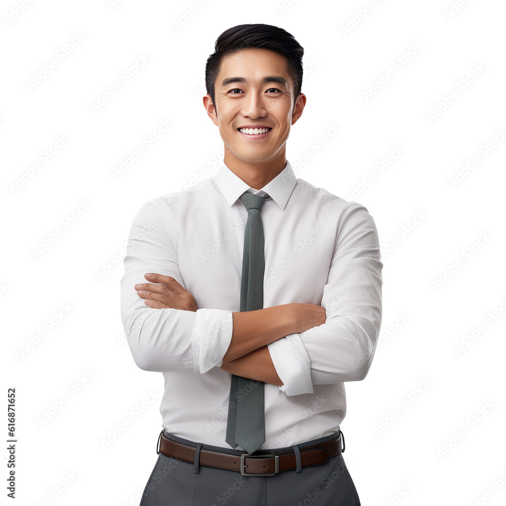 Young handsome asian man happy face smiling with crossed arms looking ...