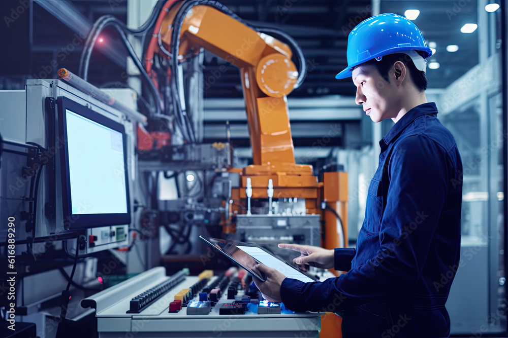 Engineer Manager Monitors And Controls Robot Arm Automation In Smart Factories In Real Time