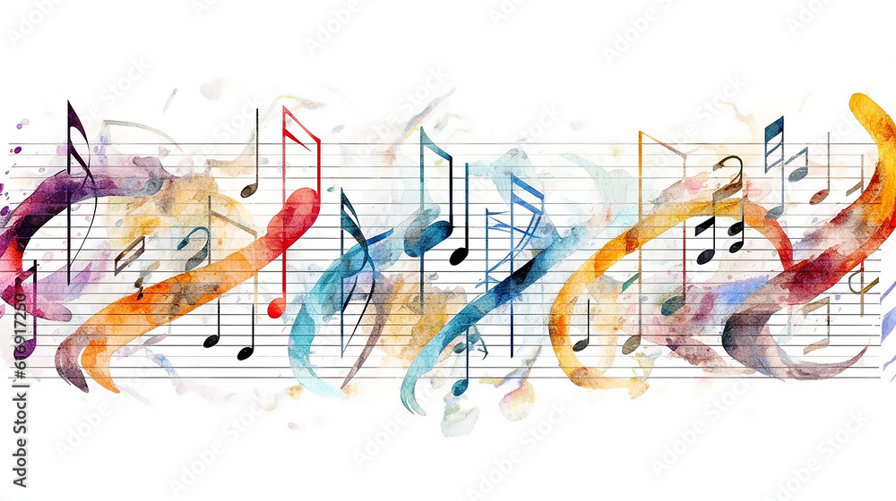 audio idea. musical background, multicolored notes on a musical stand ...