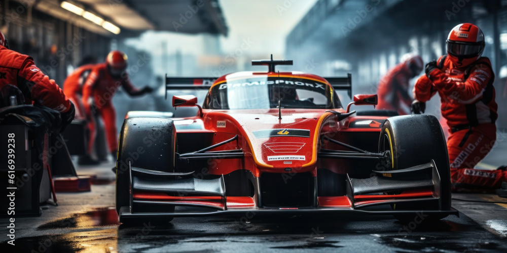 During a pitstop in a car race, a professional pit crew is prepared for ...