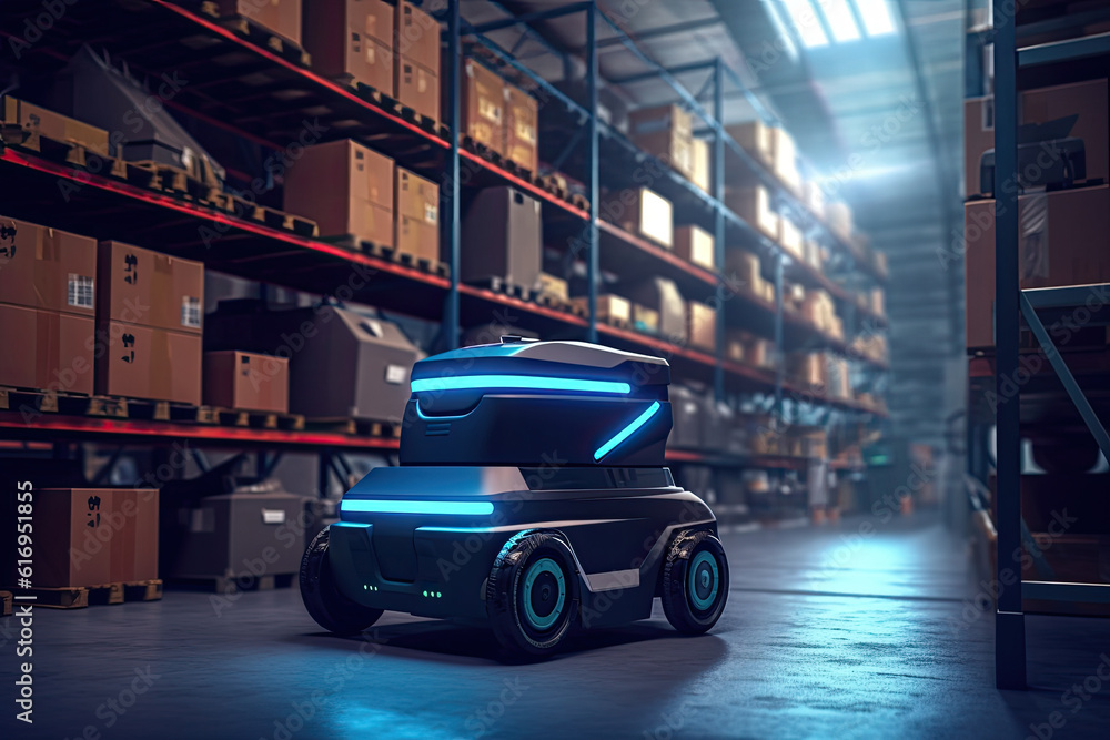 automated management inventory and delivery robot at storage warehouse ...