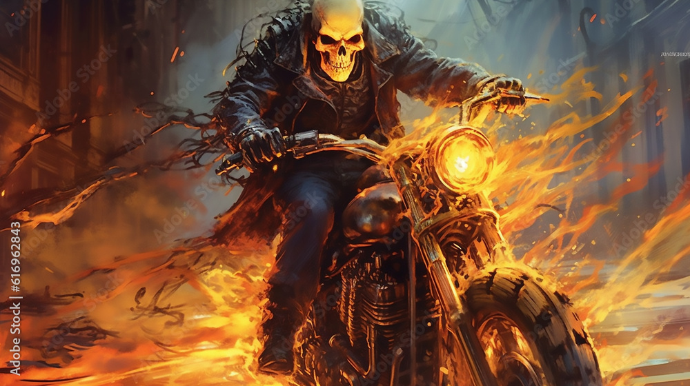 Ilustración de Stock Motorcycle ghost rider riding route 66 with wheels ...