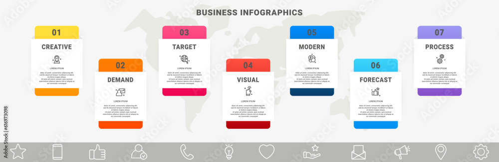 Modern vector infographics with 7 rectangles. Business template with ...