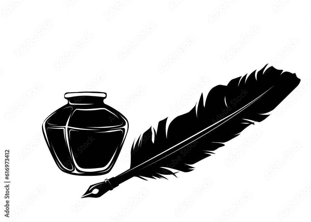 black feather pen ink vector stencil silhouette Stock Vector | Adobe Stock
