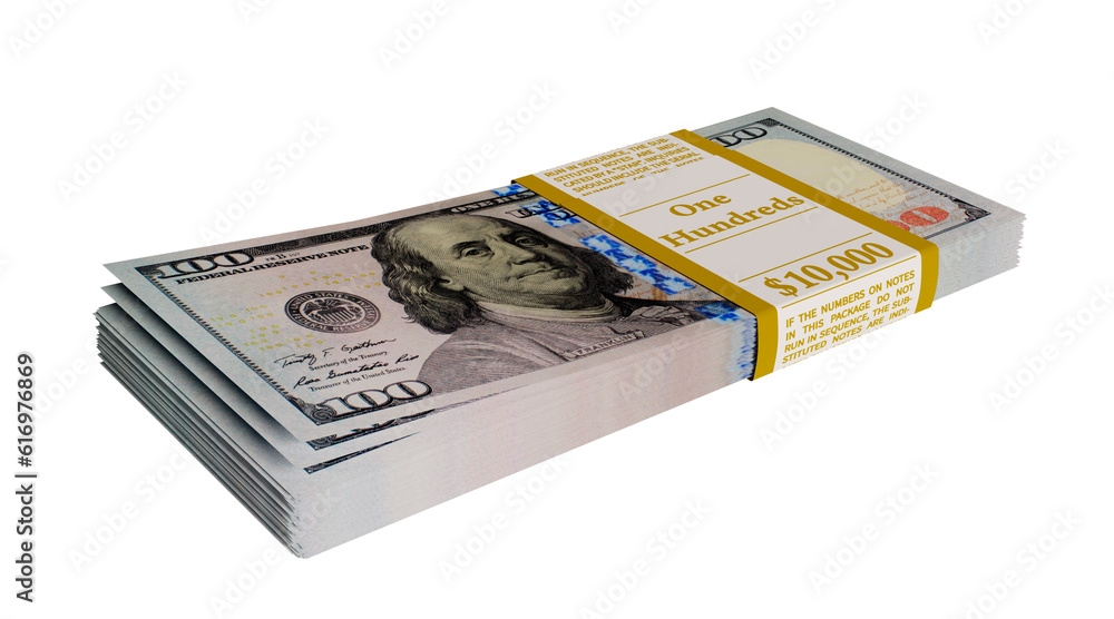 Currency strap of $100 bills, worth of $10,000/ Bundle of american ...