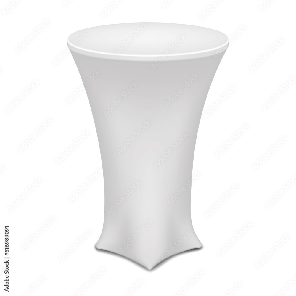 Blank white cocktail table vector mockup. Trade show promotional round ...