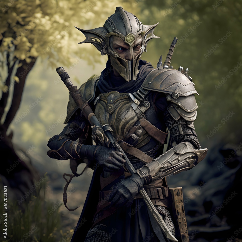 morrowind elf warrior danmer with modern rifle in post apocalypse stand ...