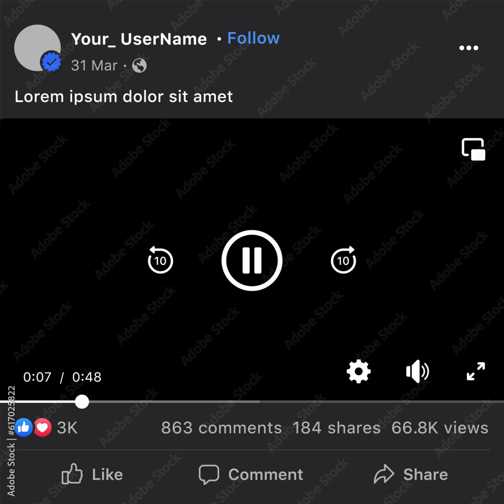 facebook video post mockup social media post template. social network ...