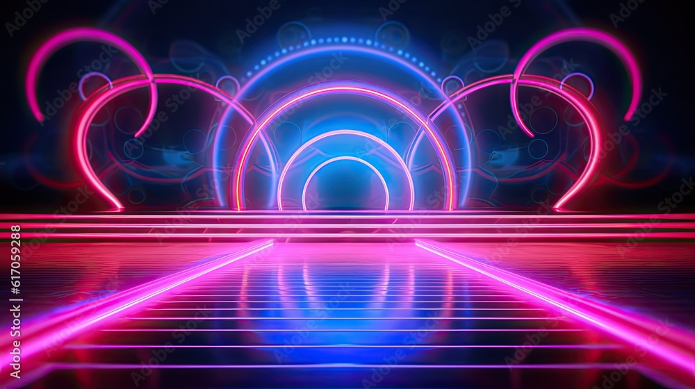 An ethereal neon stage featuring floating orbs of light in various ...