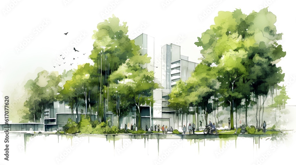 Sustainable urban design project. Green architectural practices aimed ...