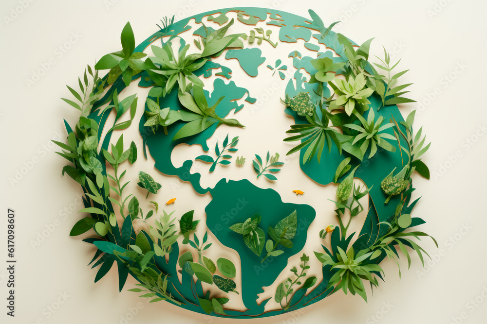 Globally Sustainable Planet: Paper-Cut Artwork of Earth Surrounded by ...