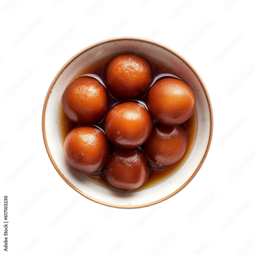 Delicious Gulab jamun in a bowl seen from above, top view, isolated on ...
