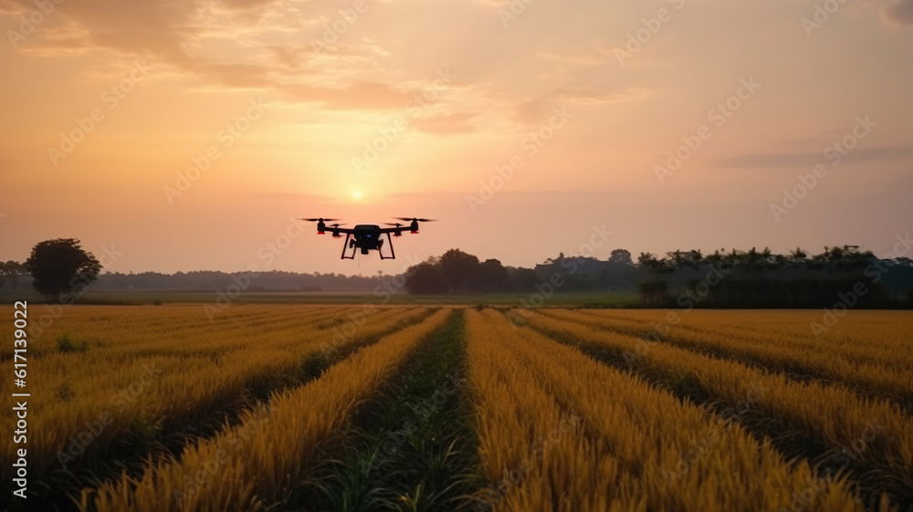 Agriculture Drone Monitoring Green Corn Field. Quadcopter Flying Above ...