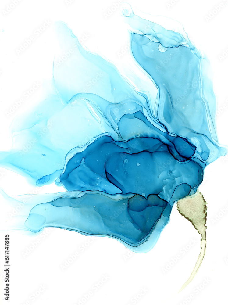 Blue flower. Fluid art flower. Abstract liquid painting background ...