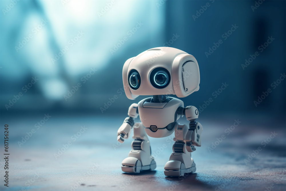 Little cute white robot isolated on background.Created with generative ...