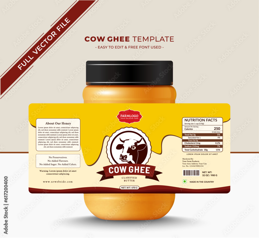 Cow butter ghee label sticker packaging for high quality premium print ...