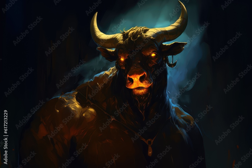 Horned Minotaur of Ancient Myths: Illustration for Legendary Greek ...