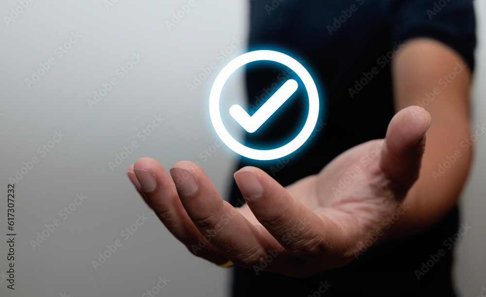 hand holding white check mark, check mark, tick icon, check mark, white ...