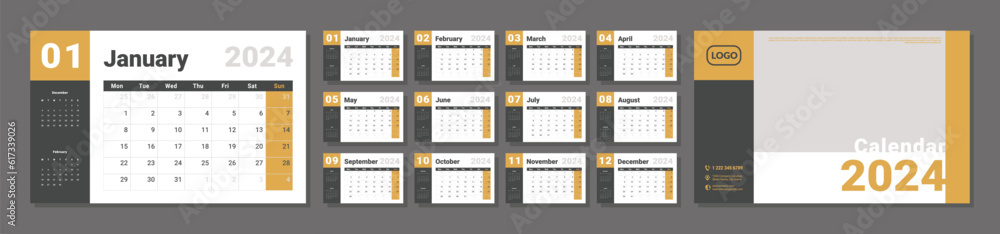 Set of 2024 Calendar Planner Template, and cover with Place for Photo ...