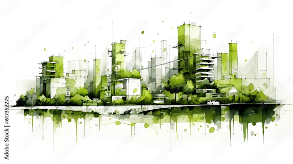 Sustainable urban design project concept. Green cityscape, including ...