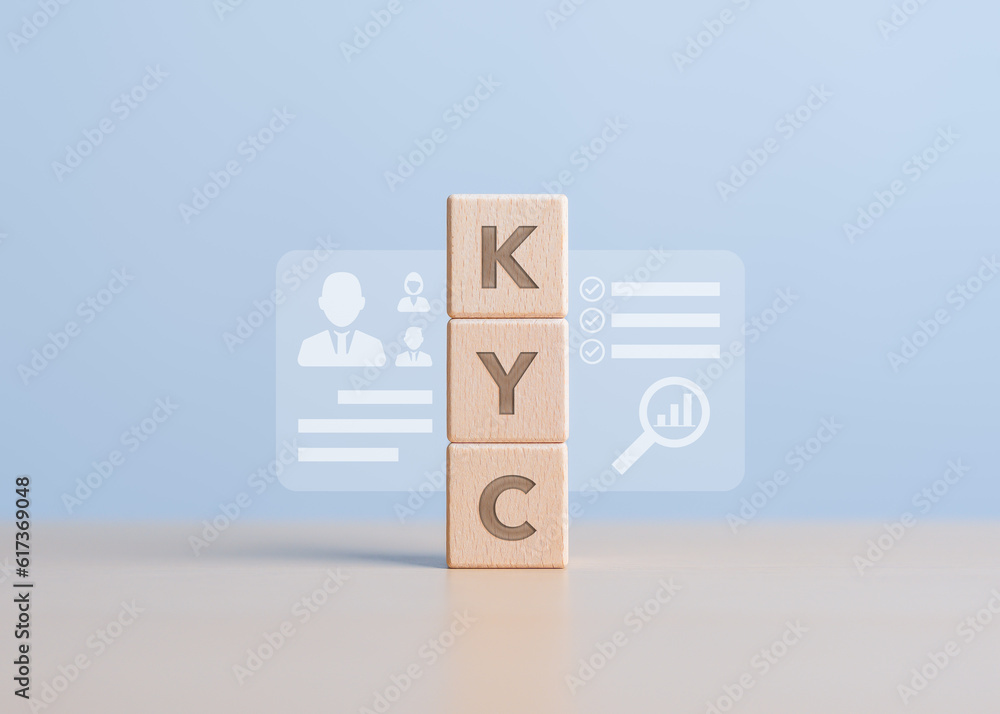 KYC - letters on wooden cubes. Know Your Customer card with human and ...