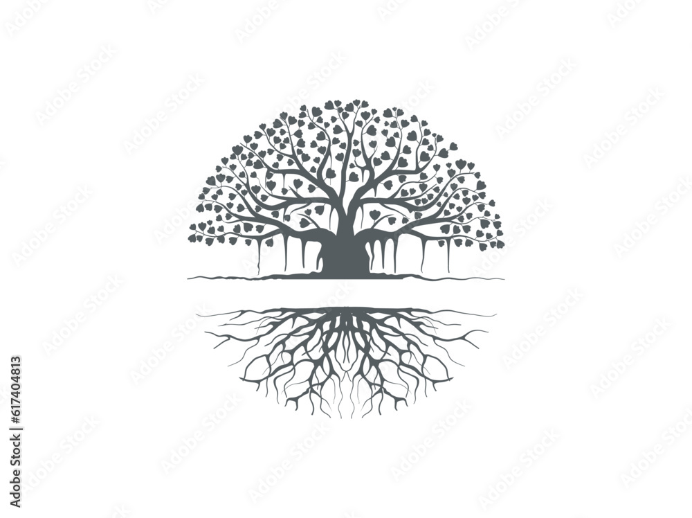 Ancient Banyan tree logo vector illustrations, hand drawn art isolated ...