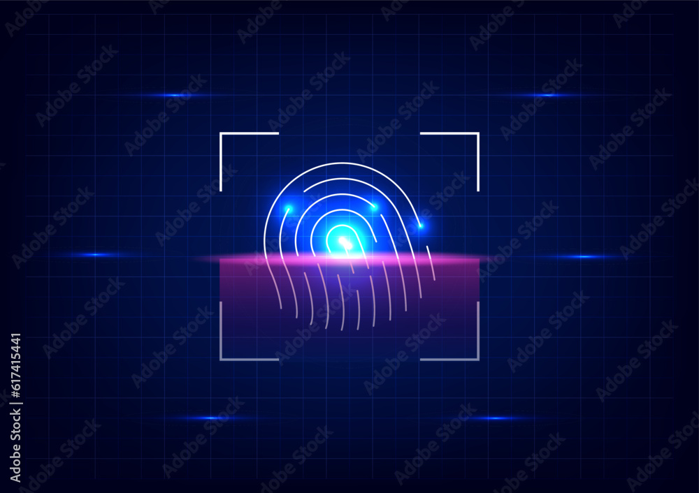 Cyber security and cyber crime concept. Scanning electronic thumb ...