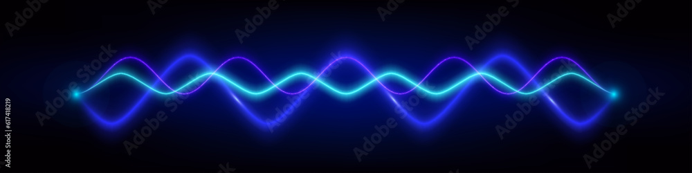 Blue neon audio sound voice wave pulse light. Abstract radio electronic ...