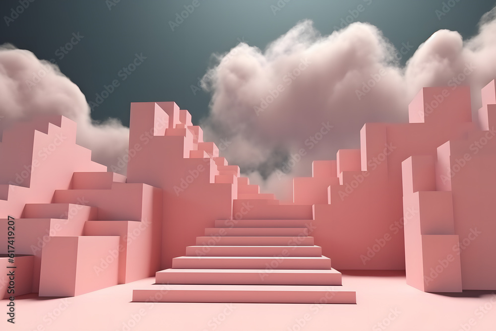 Generative AI image showing 3d illustration of multiple bright pink ...