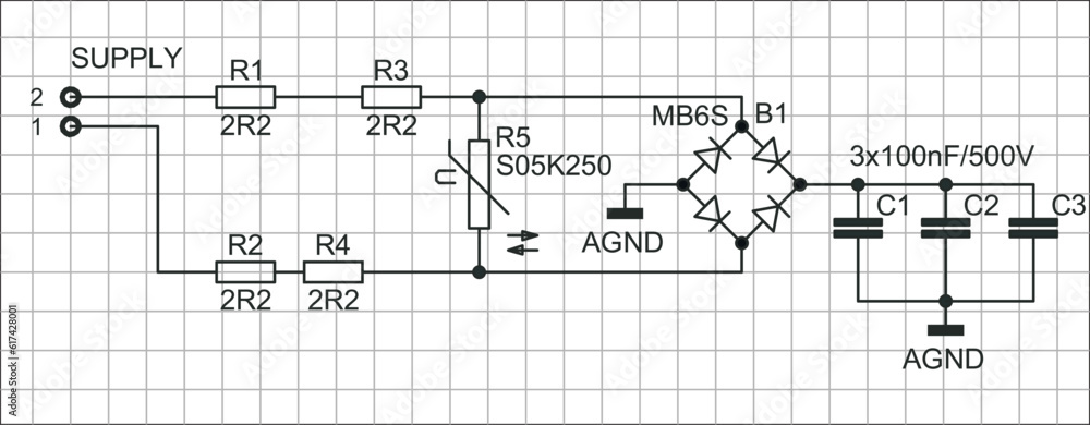 An analog circuit with electronic components (capacitor, resistor ...